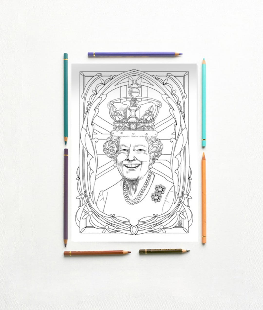 Coloring Page -queen Elizabeth II Portrait - PDF Instant Download - Etsy