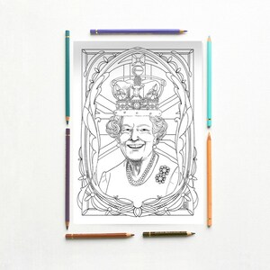 Coloring Page -queen Elizabeth II Portrait - PDF Instant Download - Etsy