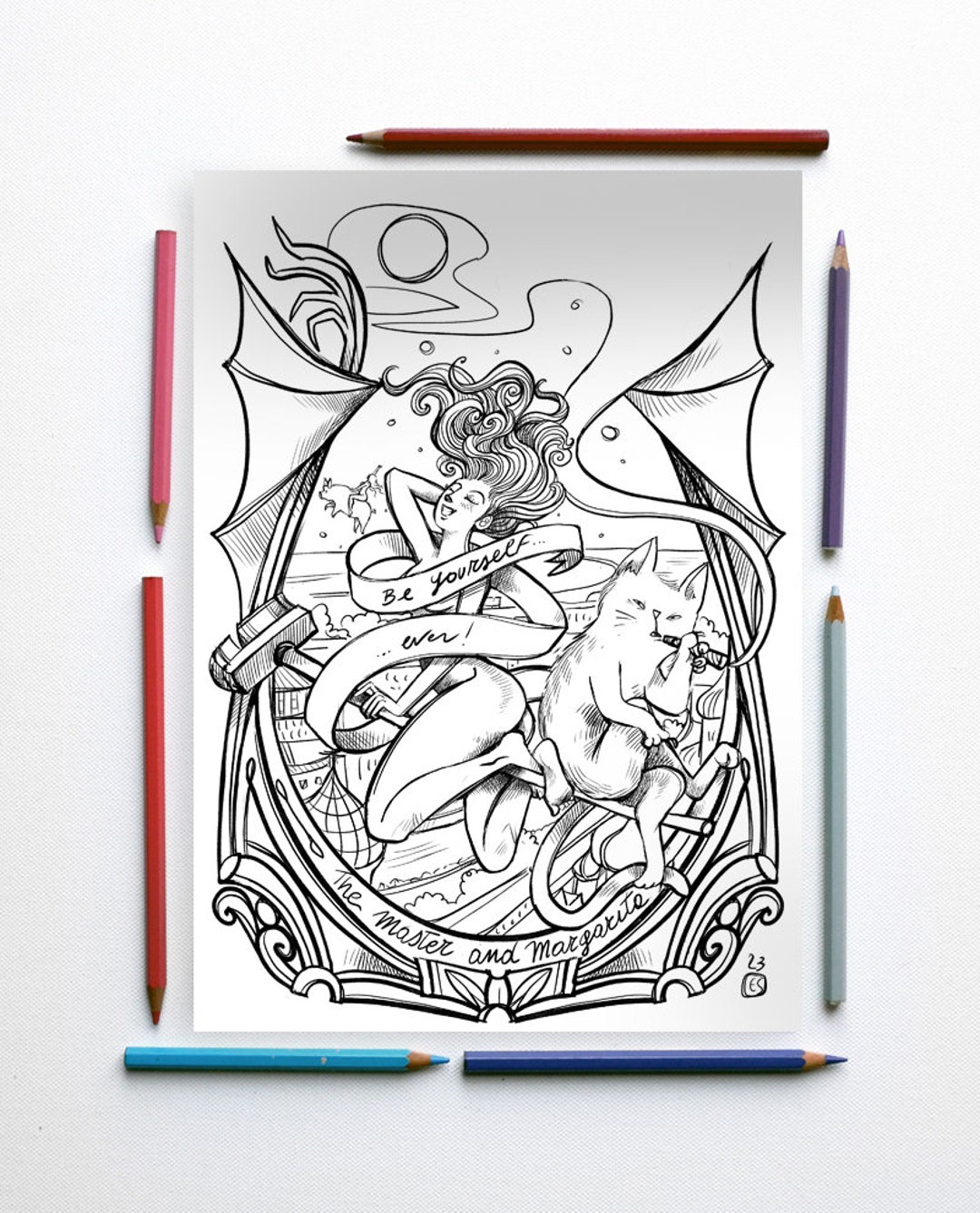 Coloring Page - Margarita and Behemoth Flying Above St Petersburg -PDF ...