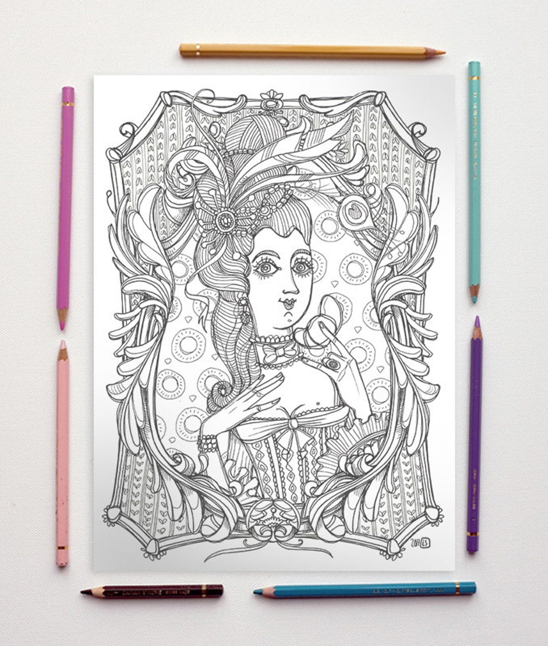 Coloring Page- Marie Antoinette Portrait -PDF Instant Download ...