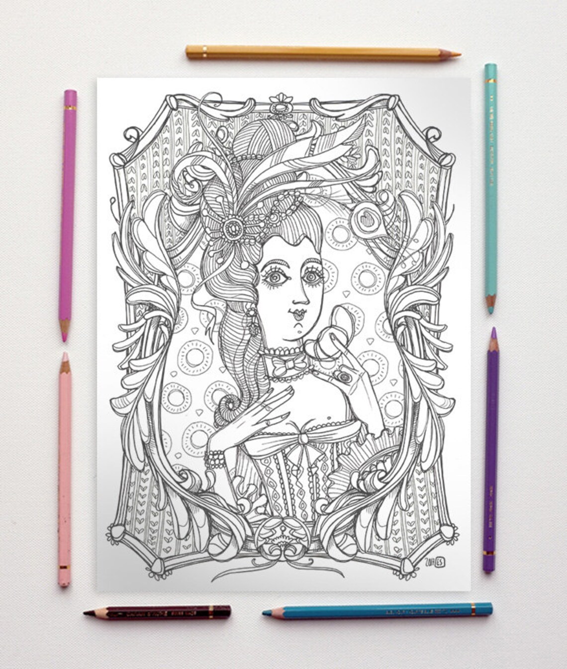 Coloring Page- Marie Antoinette Portrait -PDF Instant Download ...