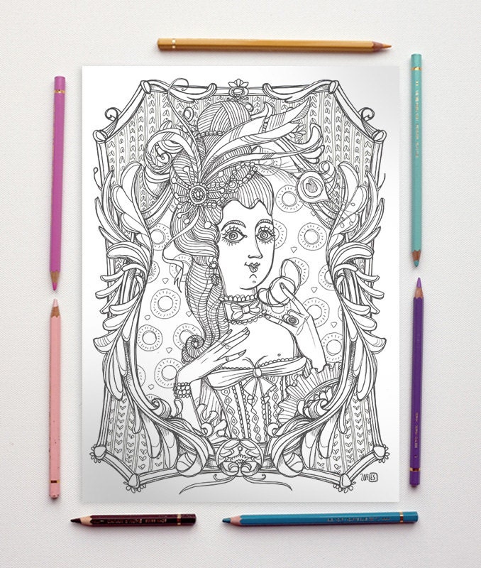 Coloring Page- Marie Antoinette Portrait -PDF Instant Download ...