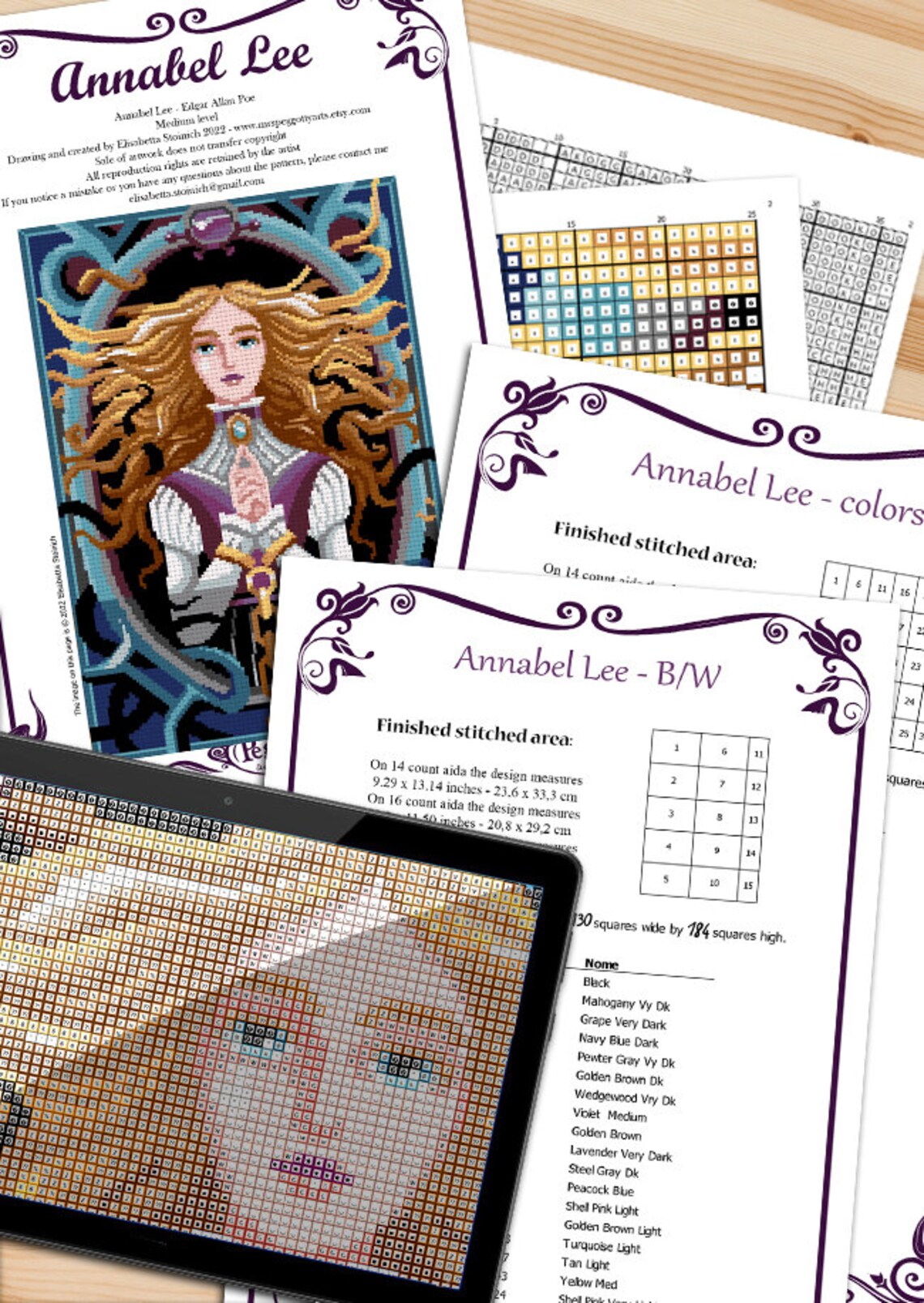 Gothic Cross Stitch Pattern Edgar Allan Poe Annabel Lee - Etsy