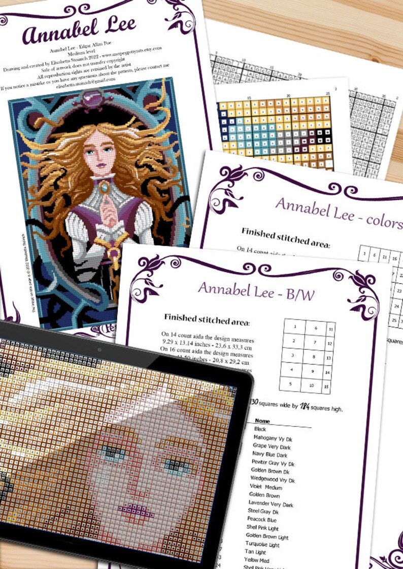 Gothic Cross Stitch Pattern Edgar Allan Poe Annabel Lee - Etsy