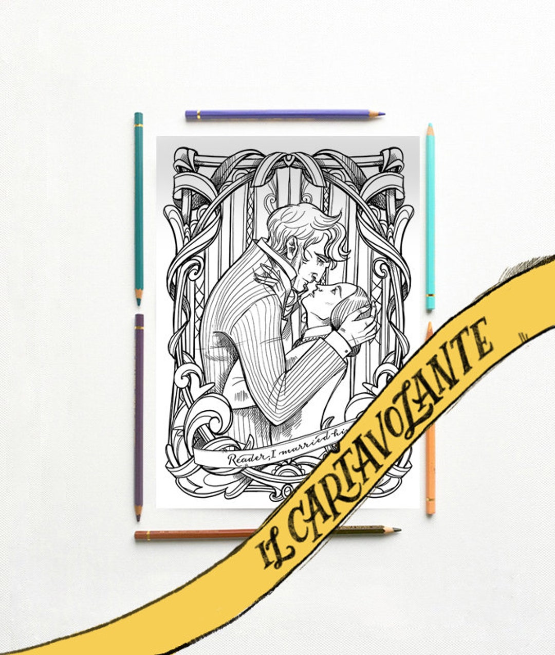 Jane Eyre and Rochester in Love - Coloring Page -charlotte Bronte Jane ...