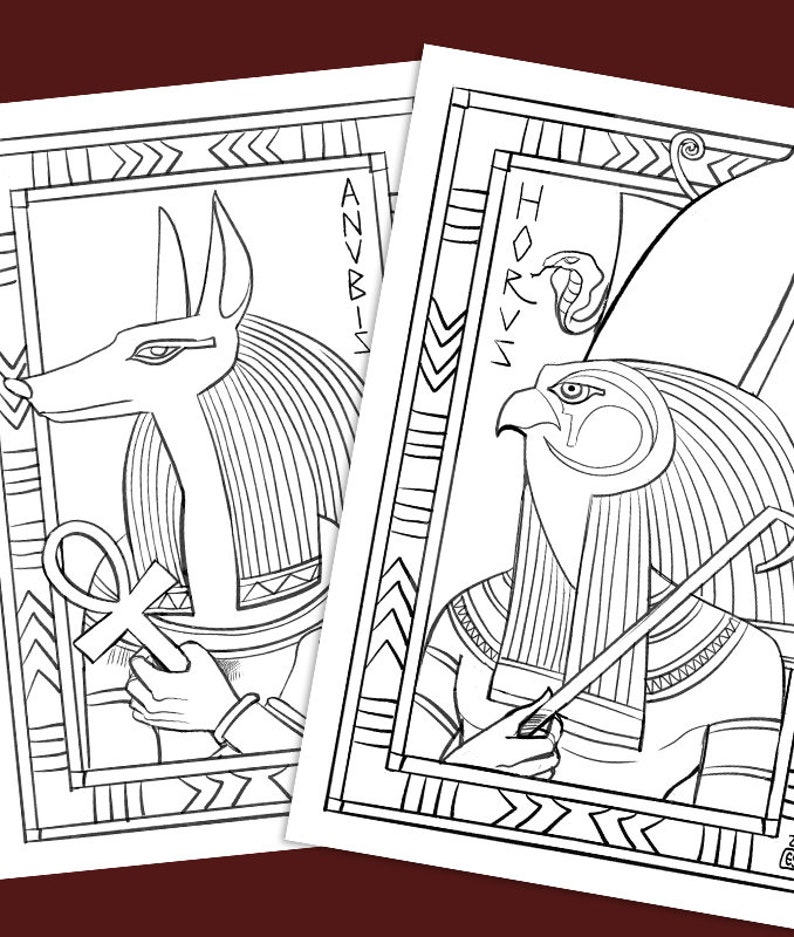 COLORING BOOK - Egyptian Deities - 9 Pages Inspired by Ancient Egyptian ...