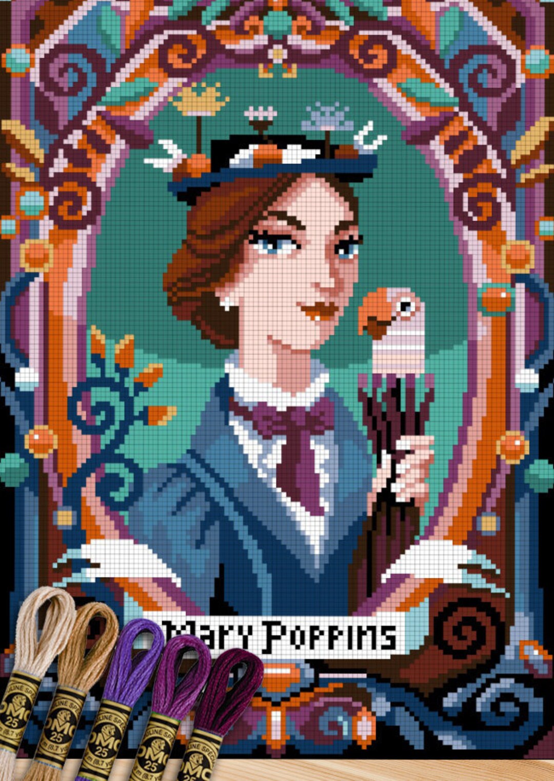 Cross Stitch Pattern Mary Poppins Portrait P.l.travers PDF Ready to ...