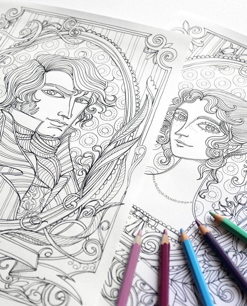 Coloring Page JPG Pride and Prejudice Lizzy and Darcy - Etsy Sweden