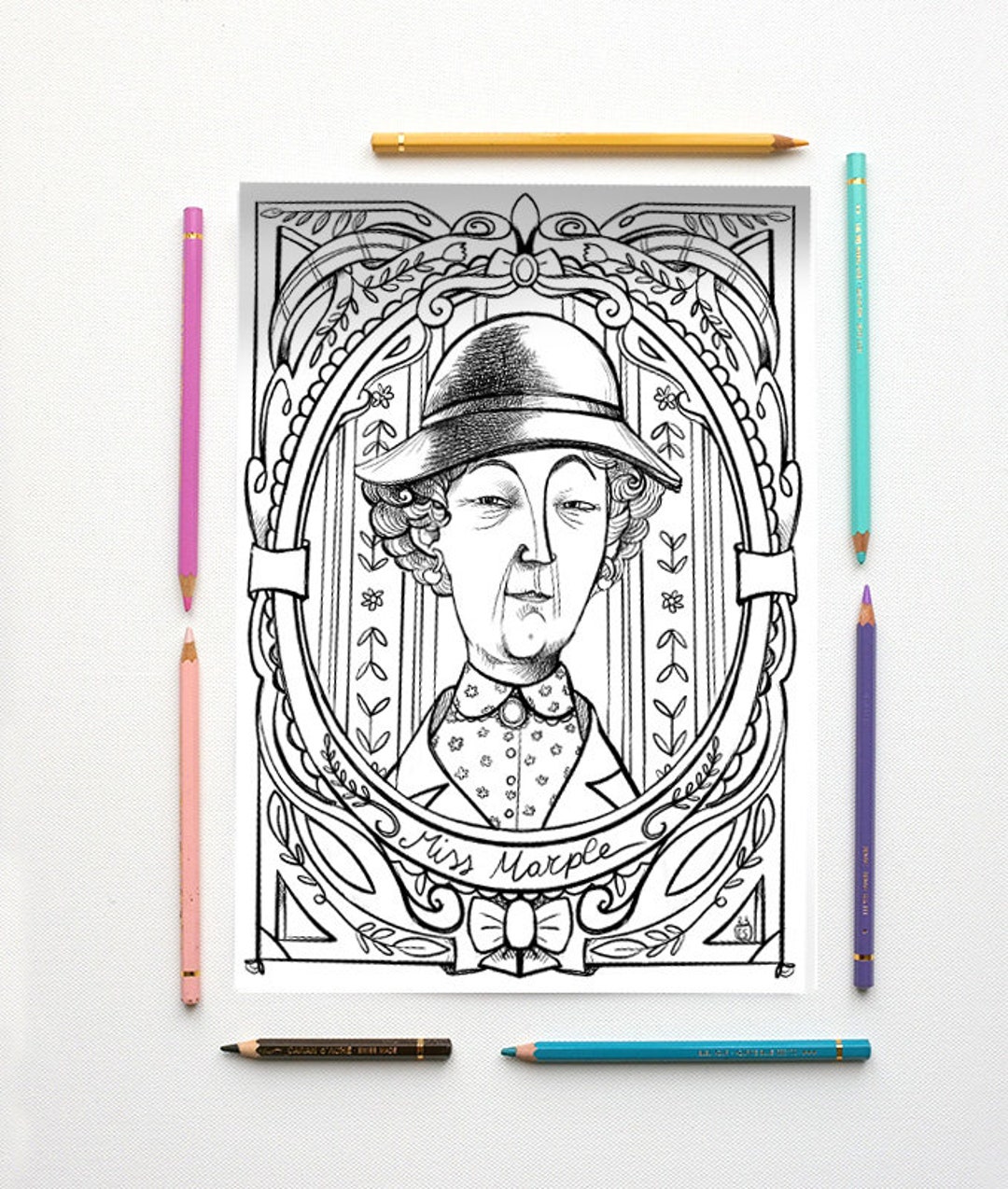 Coloring Page PDF - Agatha Christie - Miss Jane Marple Portrait ...