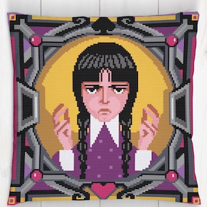 Wednesday Addams Portrait - COUNTED STITCH Pattern - Square Pillow -PDF ...