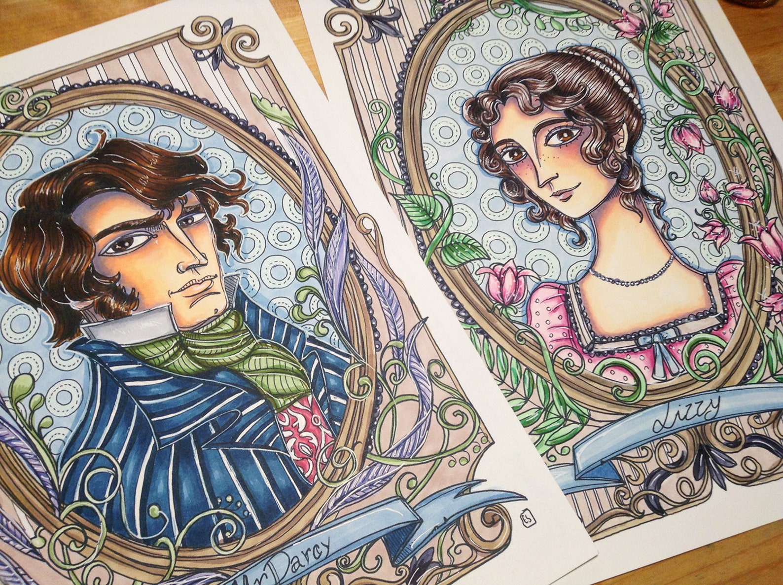 Coloring Page JPG Pride and Prejudice Lizzy and Darcy | Etsy