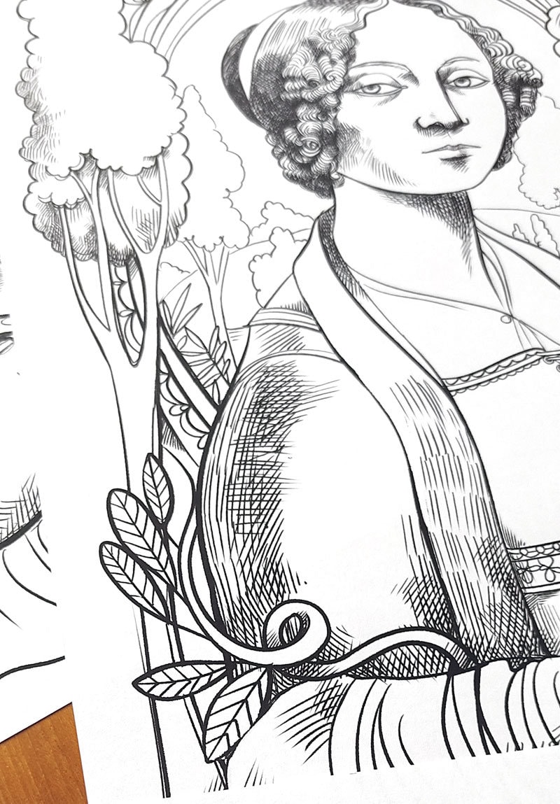 5 Coloring Pages - Leonardo Da Vinci Vermeer Bronzino and Botticelli by ...