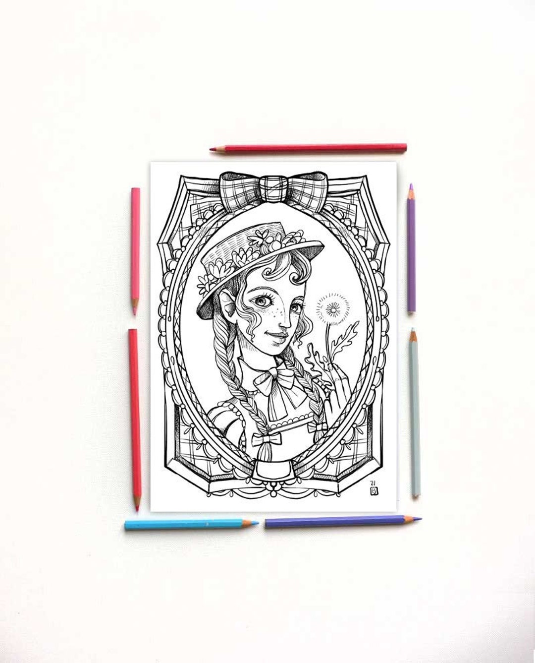 Coloring Page PDF - Portrait of Anne Shirley Making a Wish - Anne of ...