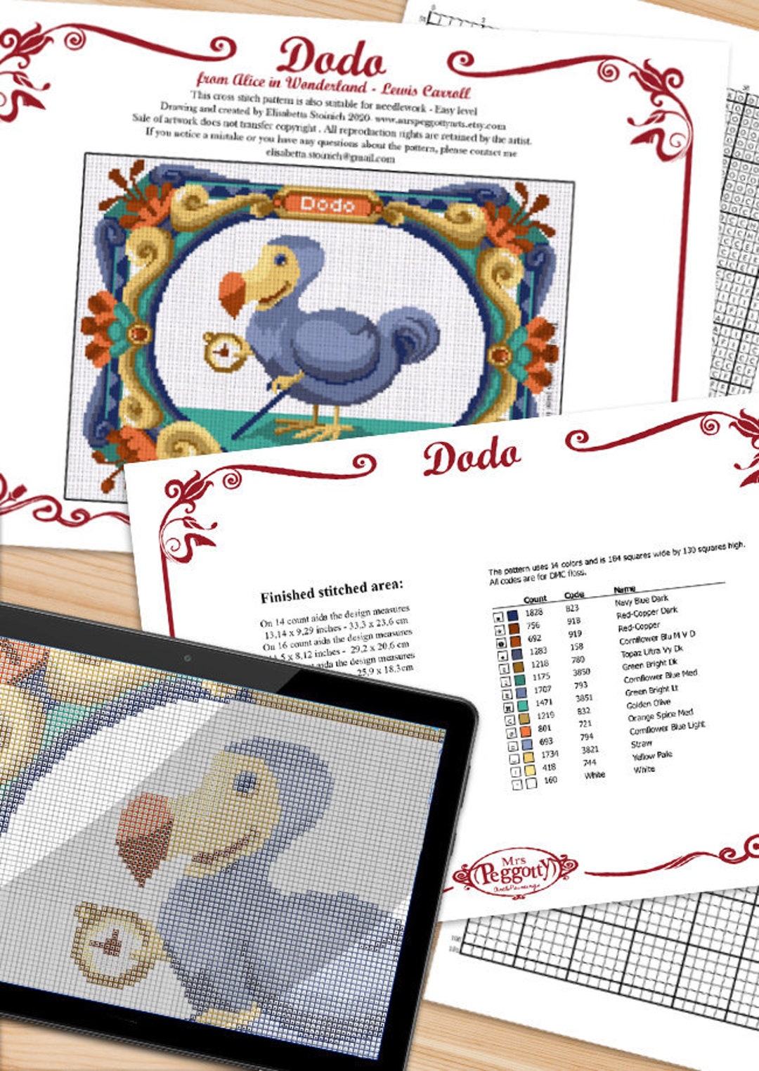 COUNTED STITCH Pattern dodo Alice in Wonderland Lewis - Etsy