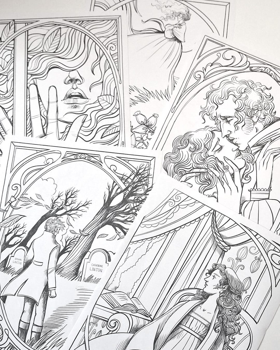 5 Coloring Pages - Wuthering Heights - Heathcliff and Catherine in Love ...