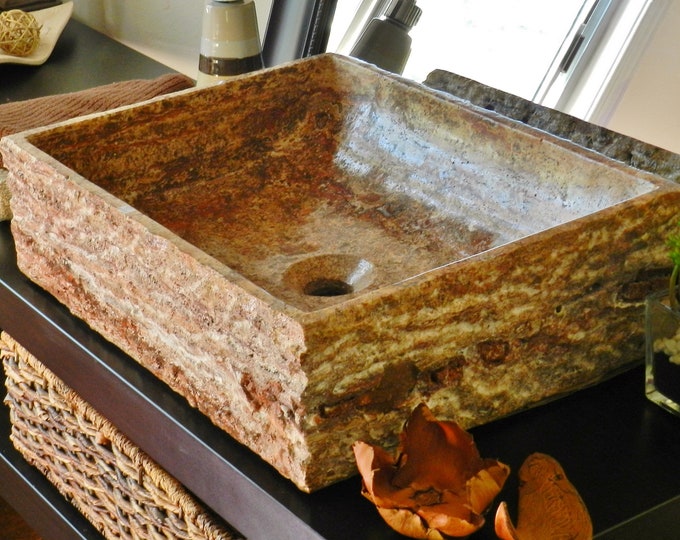 Natural Stone Rectangle Vessel Sink Red Travertine Marble Rustic ...