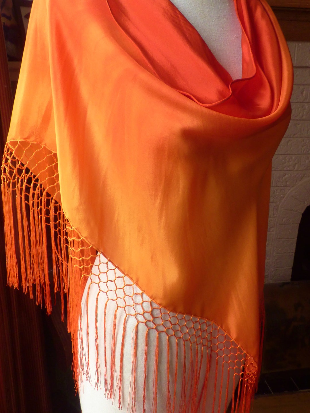 Silk Triangle Shawl With Fringe Hip Scarf - Etsy