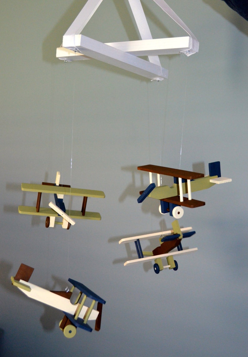 Airplane Nursery Mobile Bi-plane Custom Wood Biplane Plane Flight Theme ...