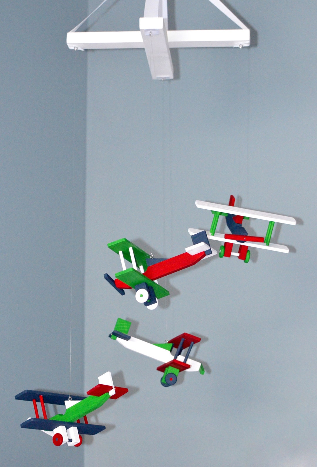 Airplane Nursery Mobile Bi-plane Custom Wood Biplane Plane Flight Theme ...