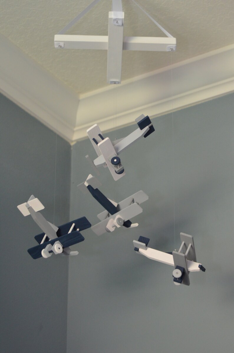 Airplane Nursery Mobile Bi-plane Custom Wood Biplane Plane Flight Theme ...