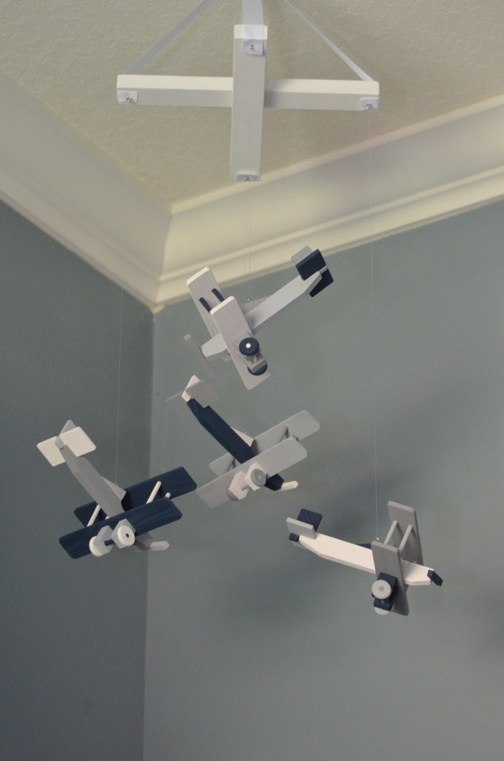 Airplane Nursery Mobile Bi-plane Custom Wood Biplane Plane Flight Theme ...