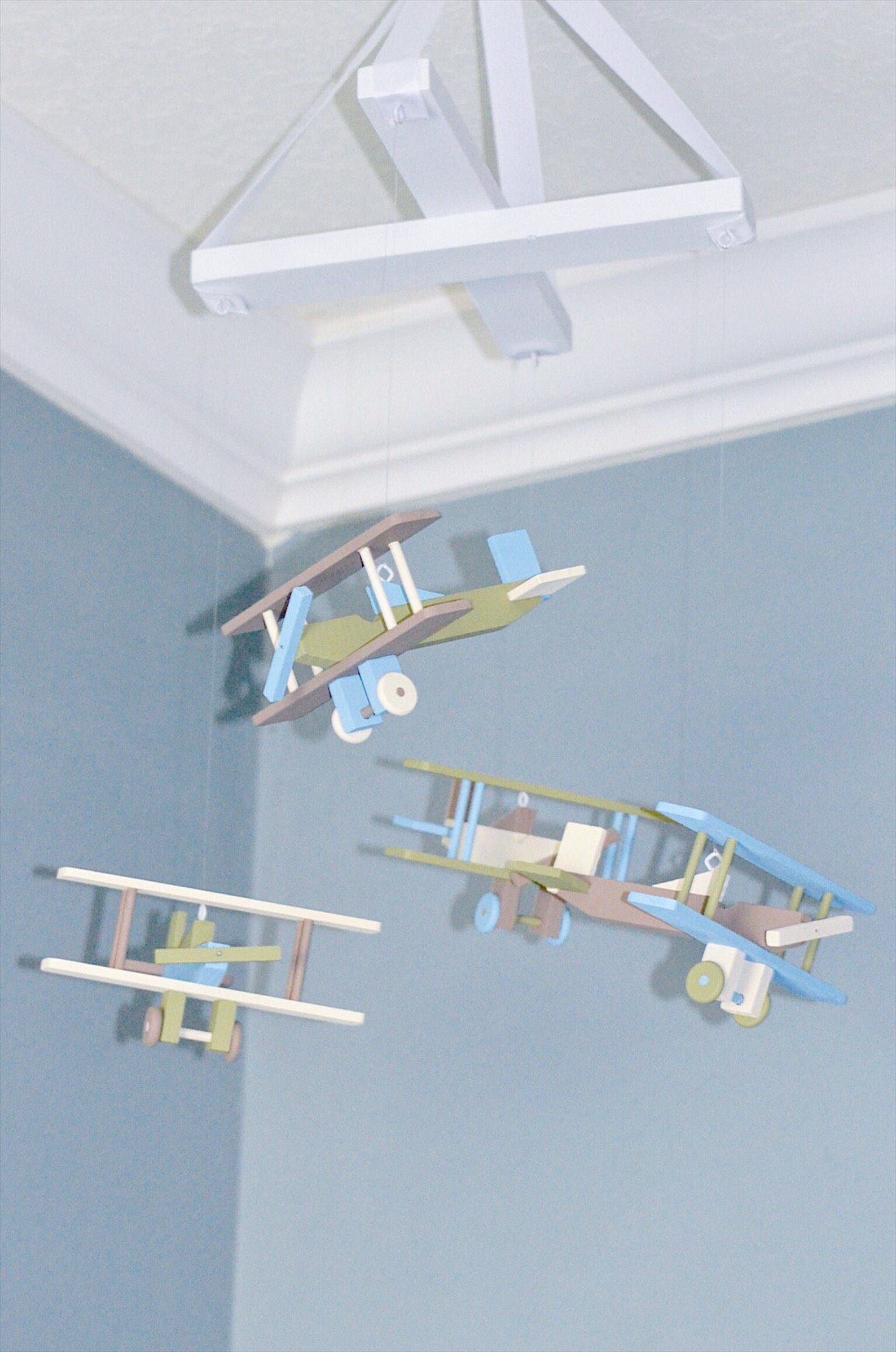 Airplane Nursery Mobile Bi-plane Custom Wood Biplane Plane Flight Theme ...
