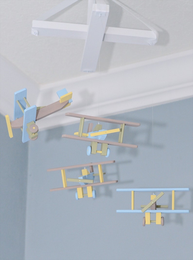 Airplane Nursery Mobile Bi-plane Custom Wood Biplane Plane Flight Theme ...