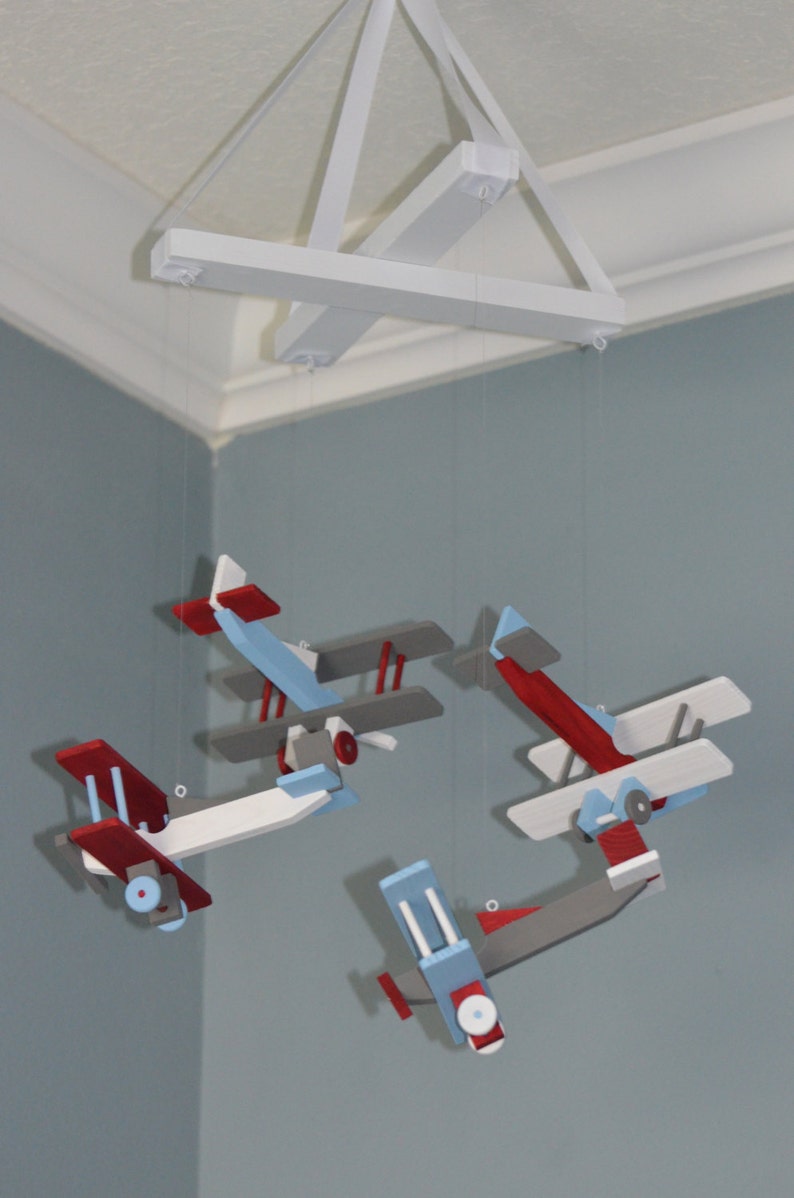 Airplane Nursery Mobile Bi-plane Custom Wood Biplane Plane Flight Theme ...