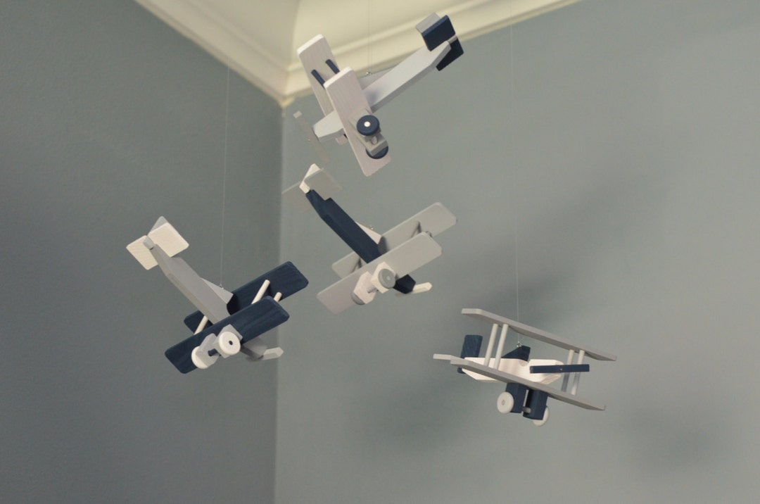 Airplane Nursery Mobile Bi-plane Custom Wood Biplane Plane Flight Theme ...