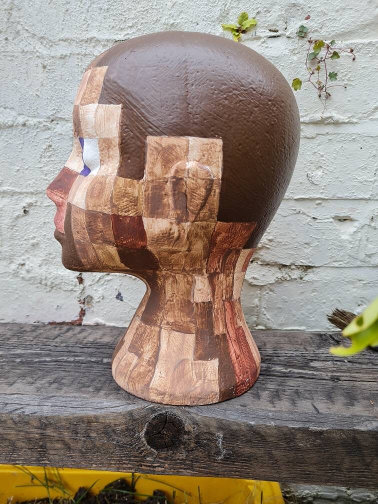Minecraft Gamer Head Wig Stand Retro Hand-painted Vintage - Etsy