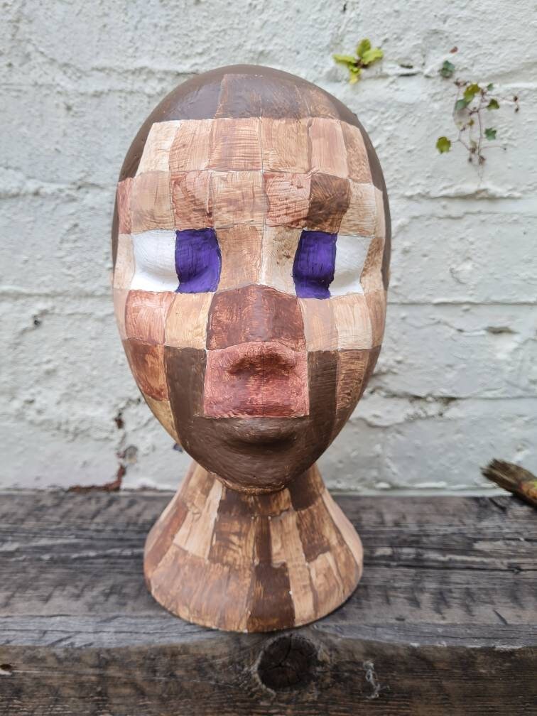 Minecraft Gamer Head Wig Stand Retro Hand-painted Vintage - Etsy