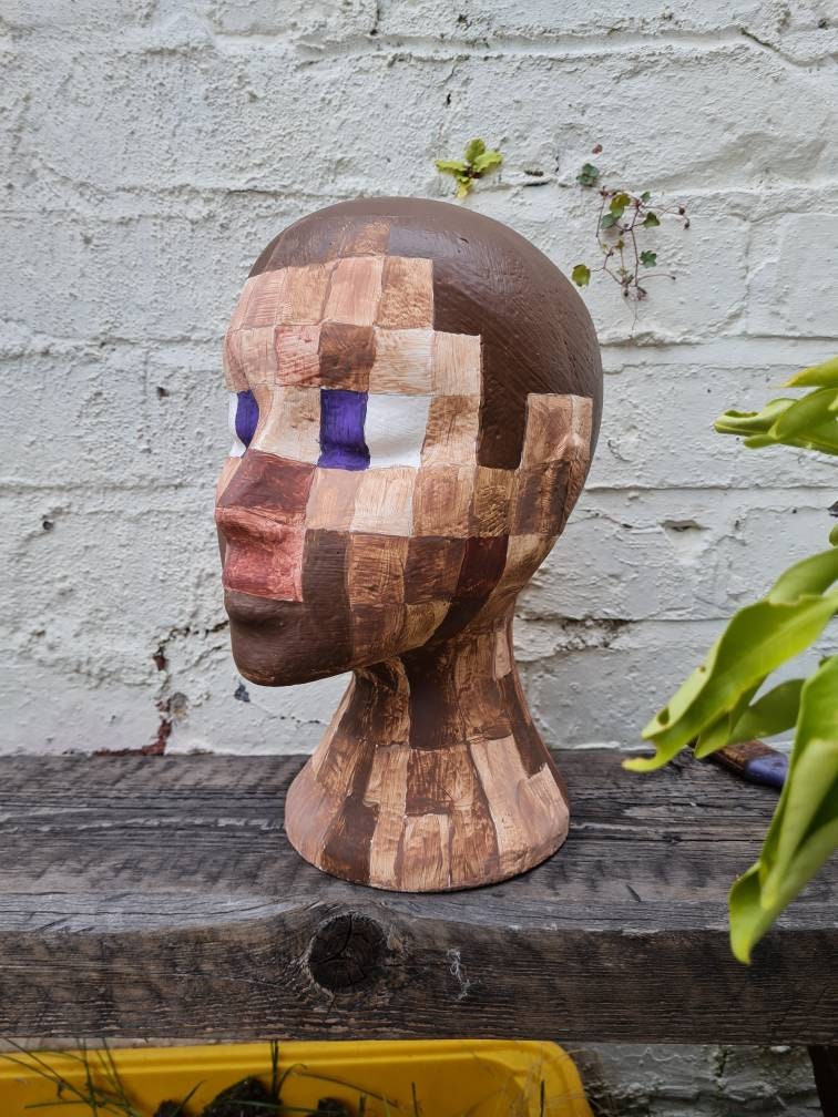 Minecraft Gamer Head Wig Stand Retro Hand-painted Vintage - Etsy