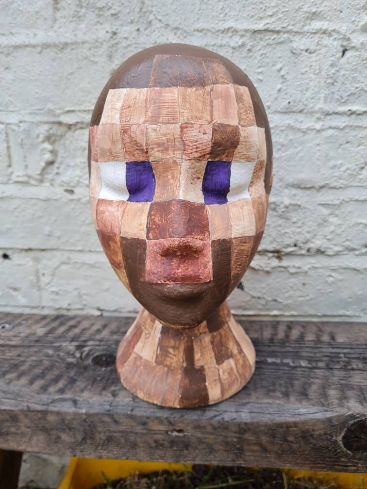 Minecraft Gamer Head Wig Stand Retro Hand-painted Vintage - Etsy