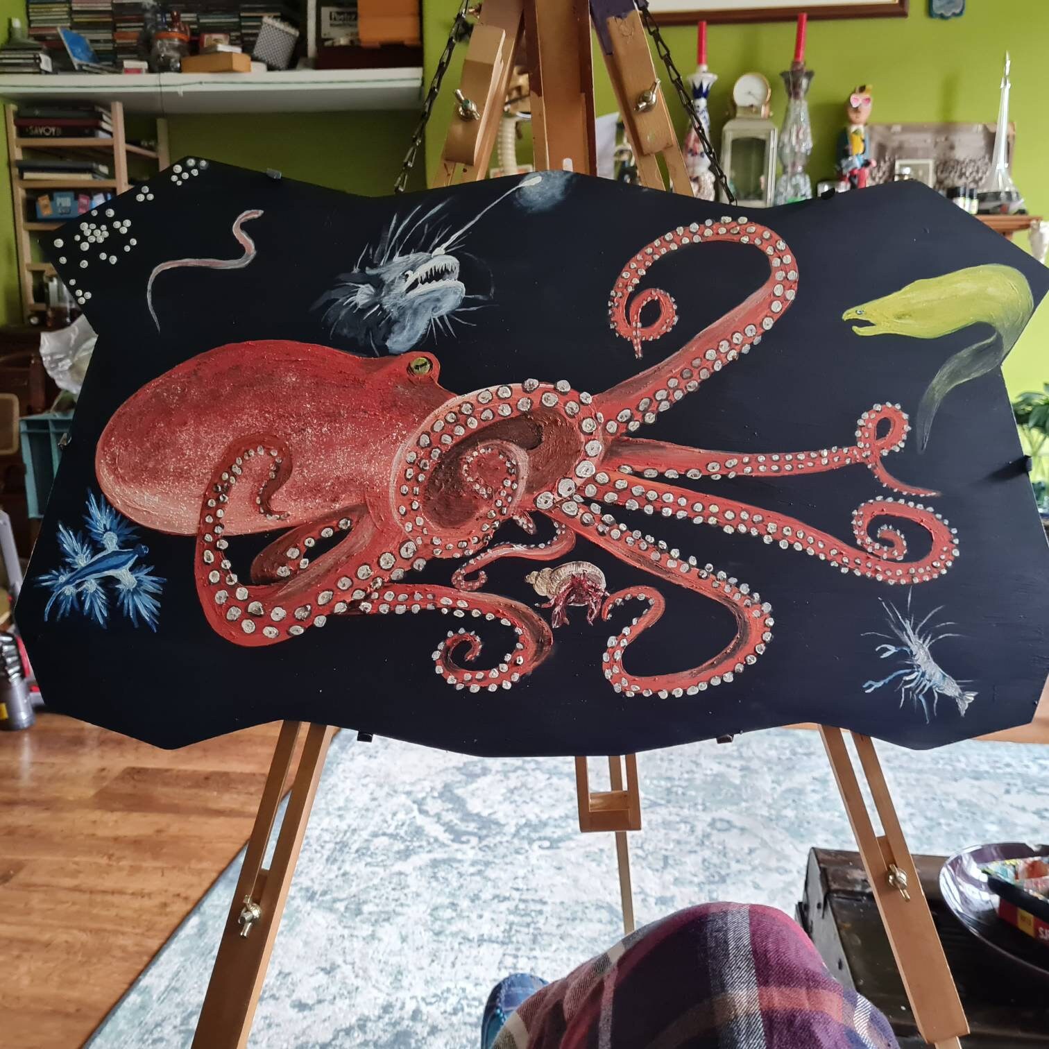 Sea Creatures Painting Original Wall Art on Vintage Wood. - Etsy