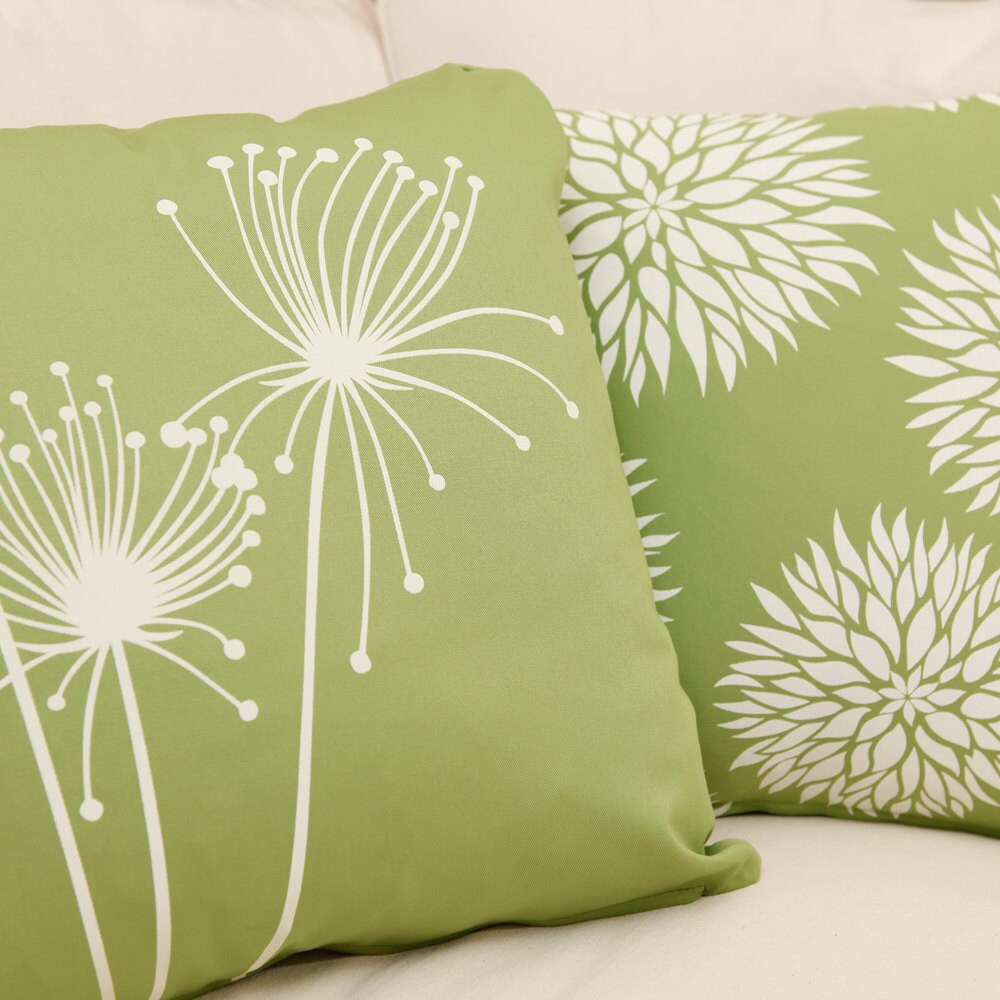 Dandelion Print Apple Green Pillows, Organic Cotton Lime Green Pillows ...