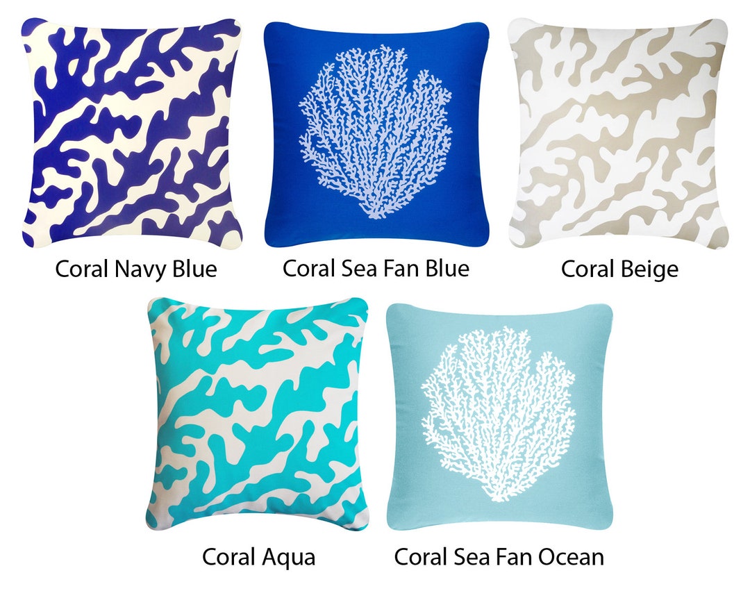 Coastal Pillow Covers 18 X 18, Coral Print Pillows, Blue Coral Pillows ...