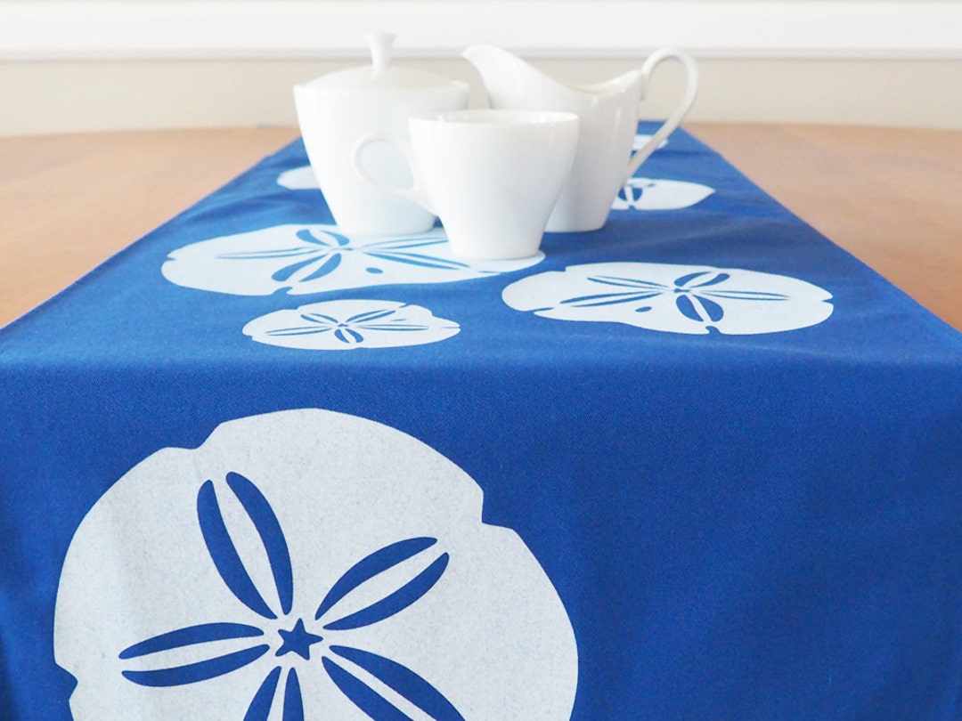 Sand Dollar Table Linens, Blue and White Modern Table Runner, Beach ...