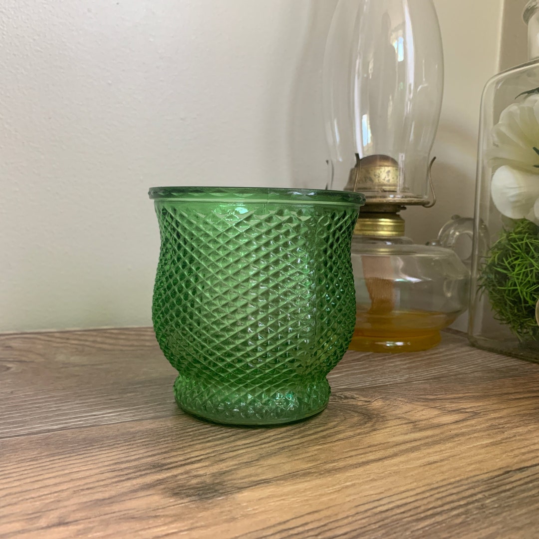 Small Green Vase With Diamond Pattern, Vintage Green Glass E O Brody ...