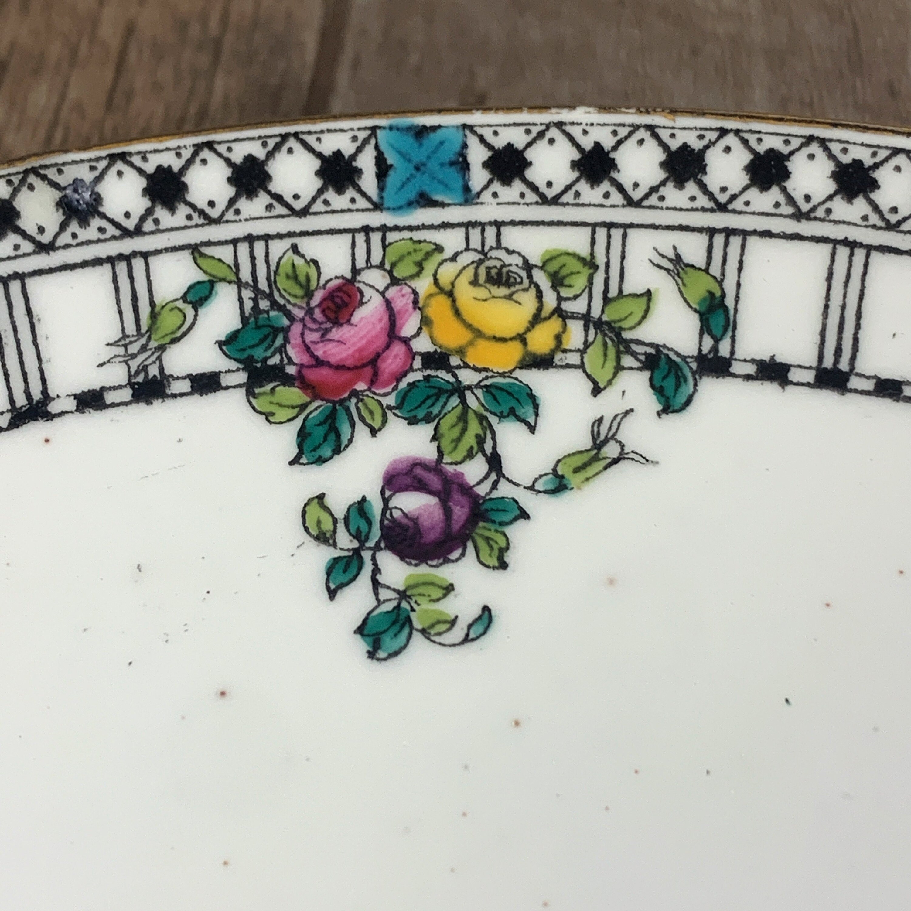 Antique Porcelain Plate with Black Border and Hand Painted | Etsy