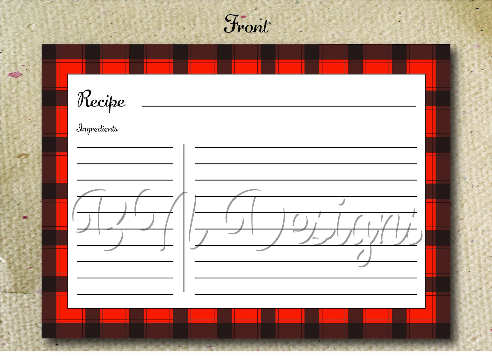 5x7 Downloadable Red Plaid Recipe Card - Etsy