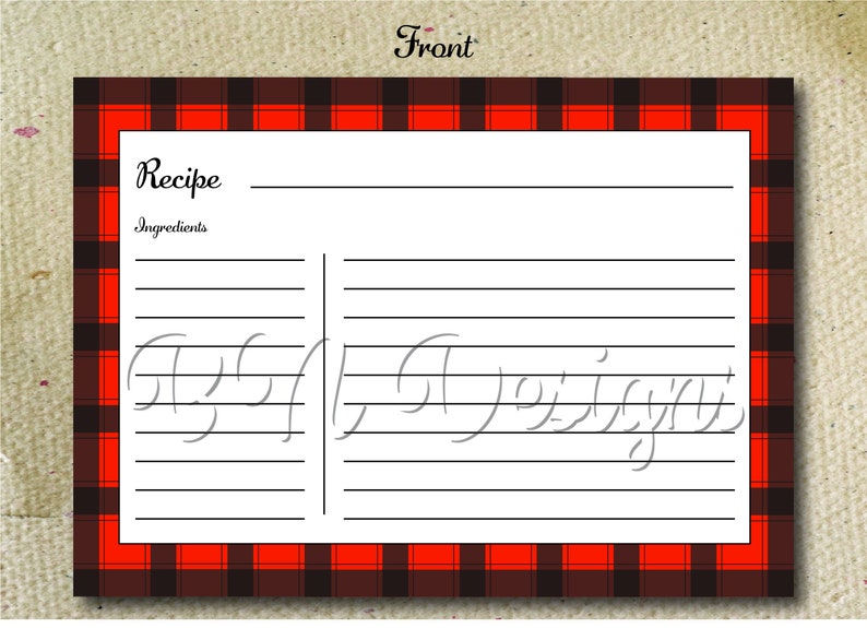 5x7 Downloadable Red Plaid Recipe Card - Etsy
