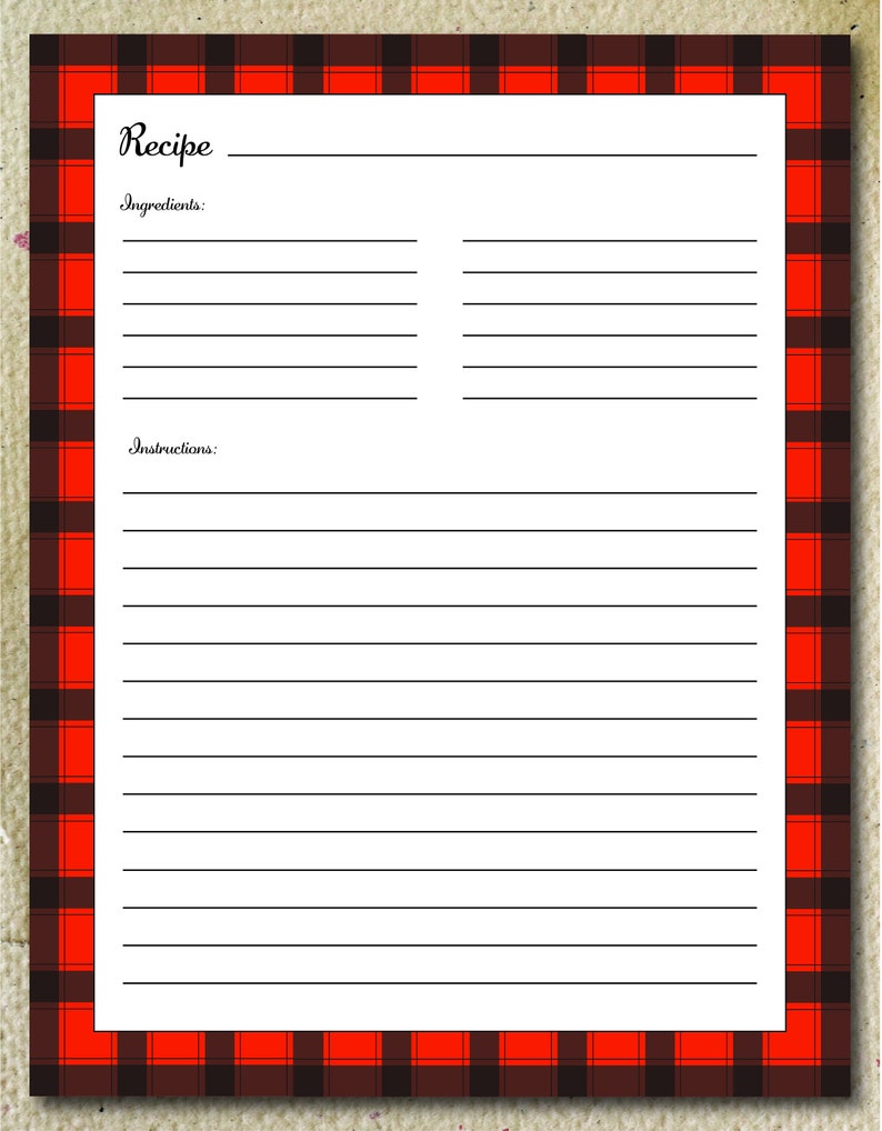 8.5x11 Classic Red Plaid Recipe Card - Etsy