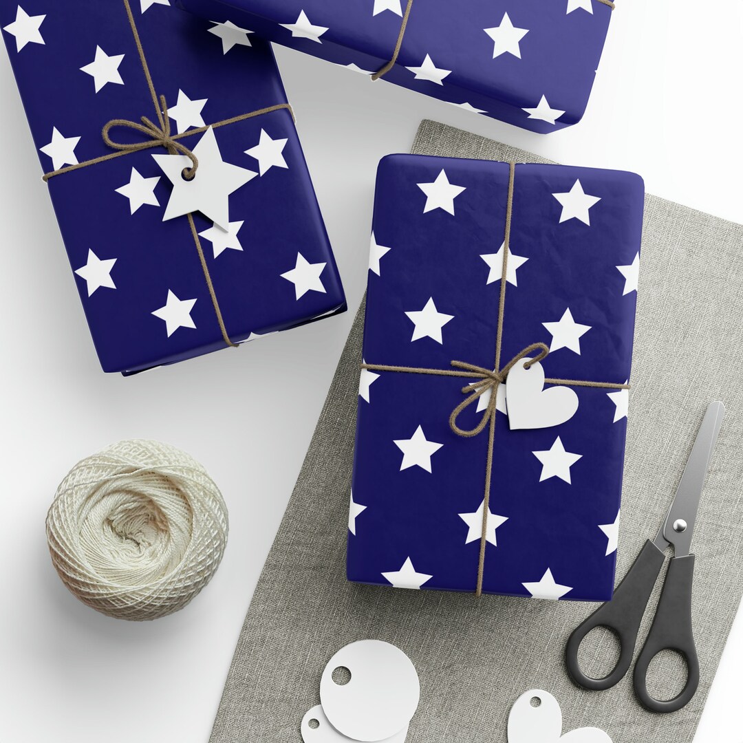White Stars Pattern Navy Background Wrapping Papers - Etsy