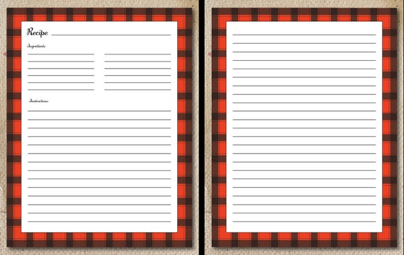 8.5x11 Classic Red Plaid Recipe Card | Etsy
