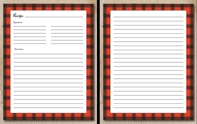 8.5x11 Classic Red Plaid Recipe Card - Etsy