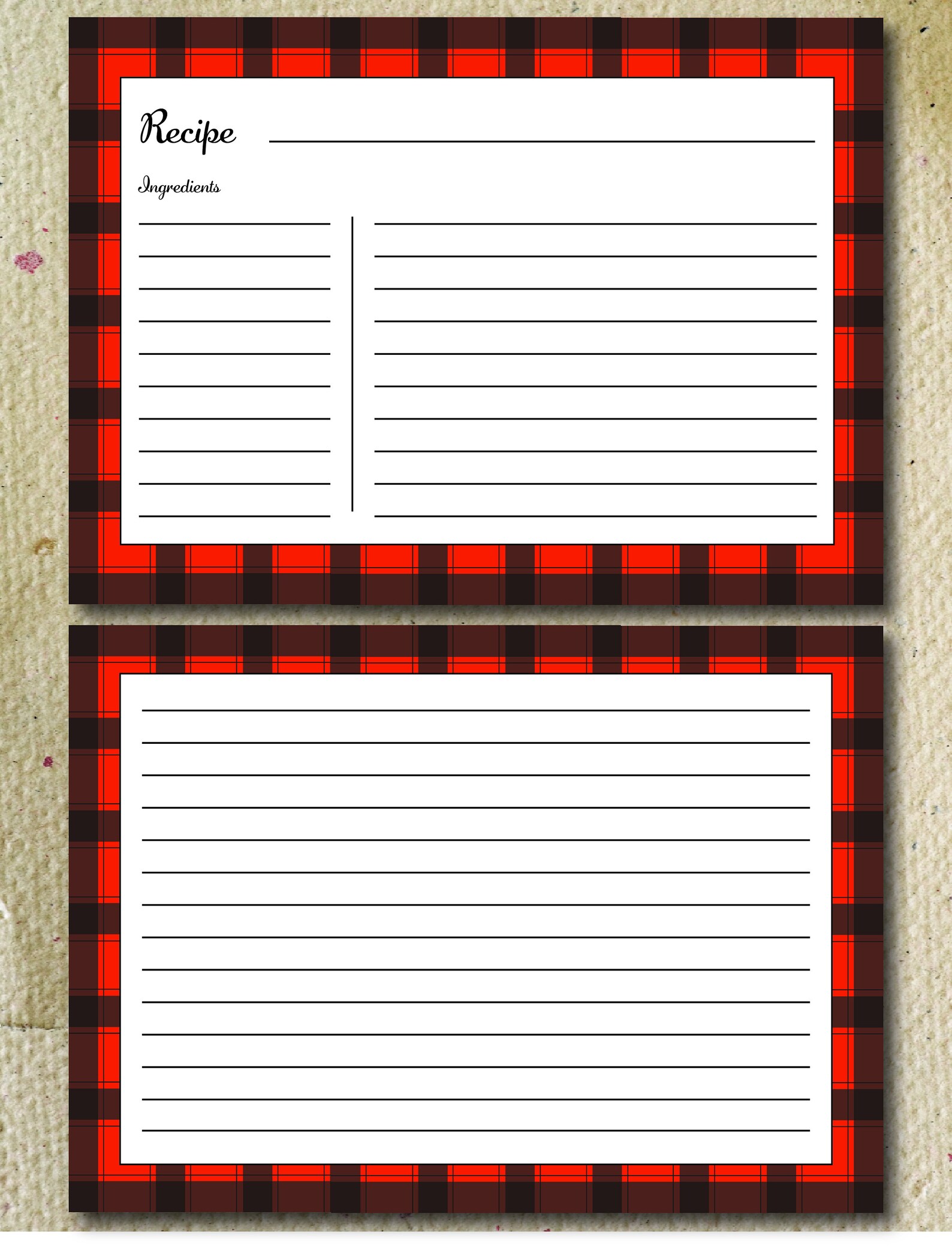 5x7 Downloadable Red Plaid Recipe Card - Etsy