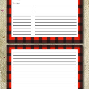 5x7 Downloadable Red Plaid Recipe Card - Etsy