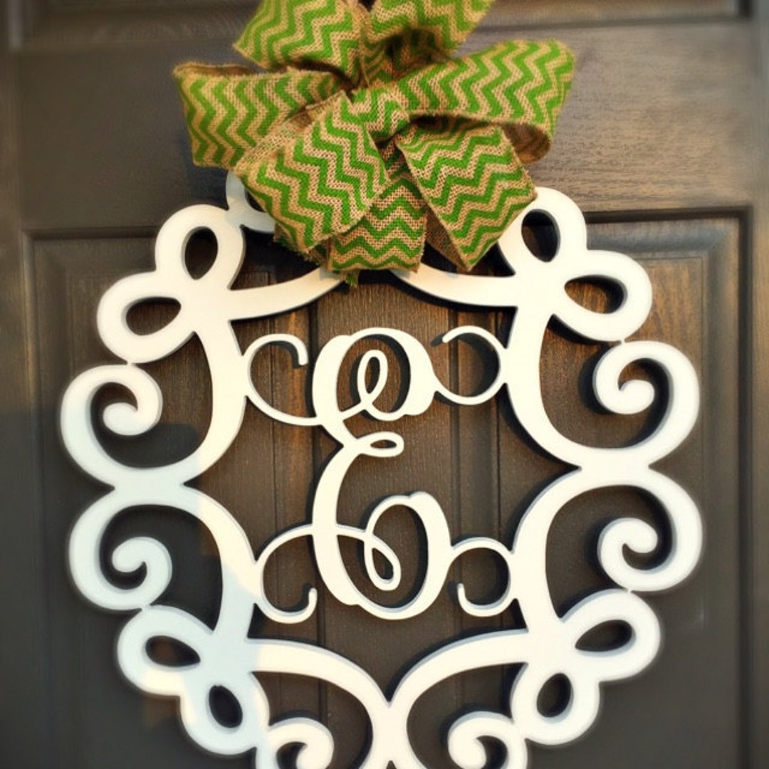Monogram Door Hanger- Monogram Door Wreath- Custom Wooden Monogram With ...
