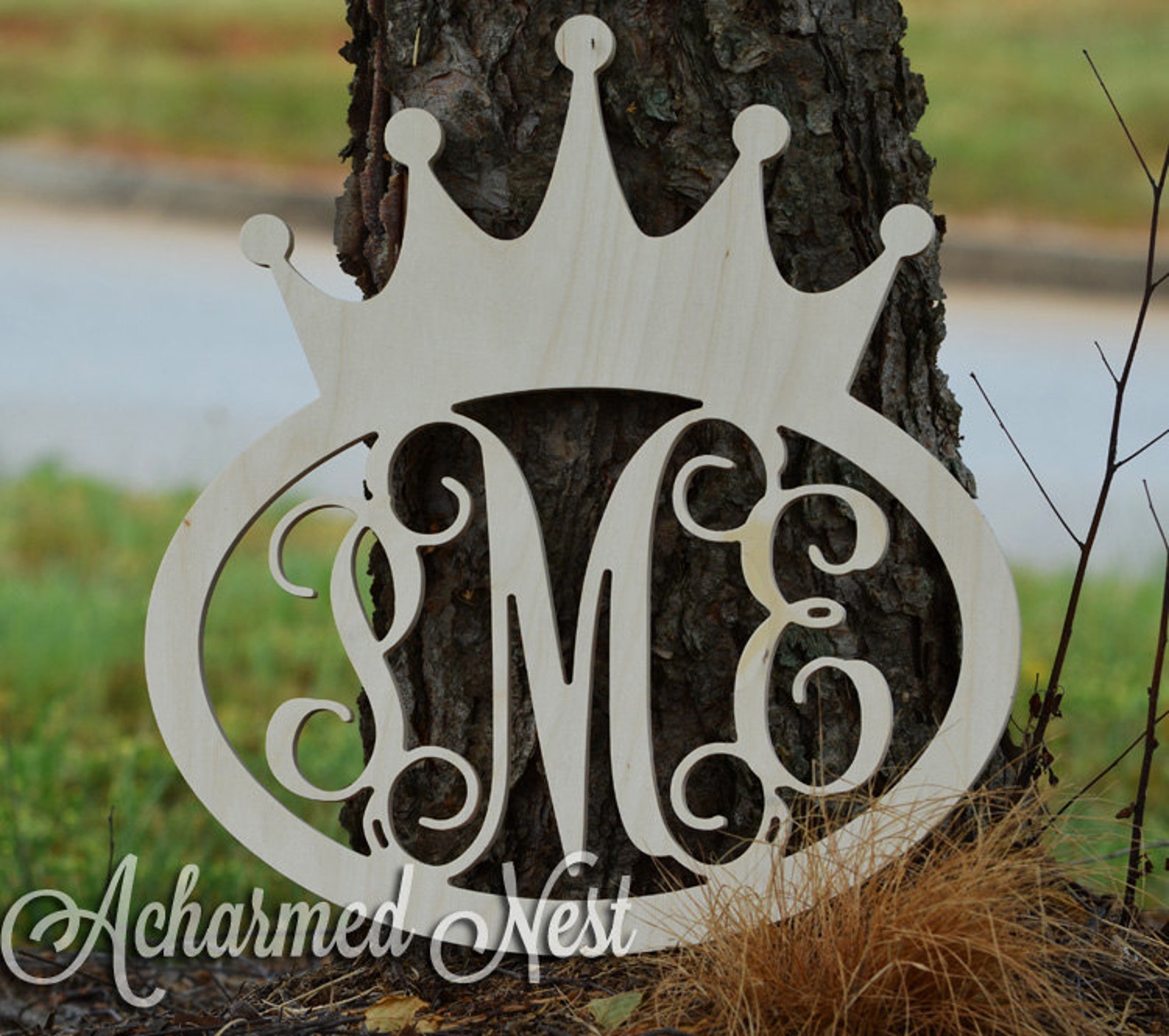 Wooden Monogram Letters With Crown Wood Cut Outs Wood Sign - Etsy