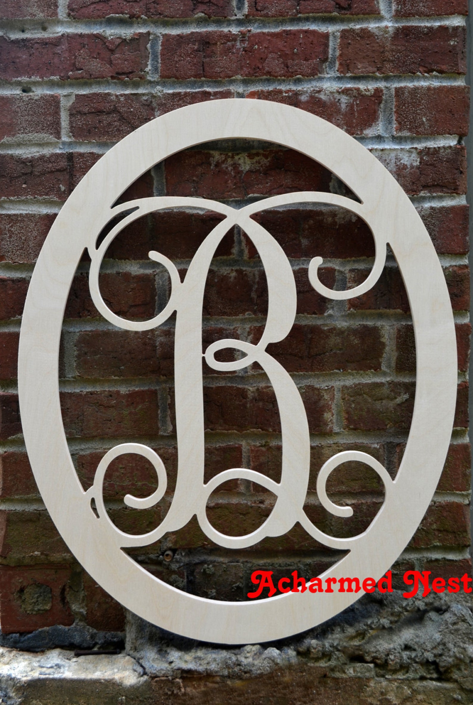 20 Inch Wooden Monogram With Oval Border Single Initial - Etsy